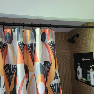 Mid Century Modern Curtain, Geometric Pattern Panel Curtain, Stripe ...