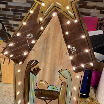 LIGHTED Nativity Wooden Tree Topper - Etsy