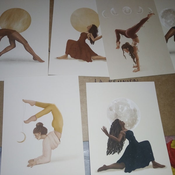 Sun and Moon Postcards Yoga Poses Cards Mini Yoga Print Asana Wall Art ...