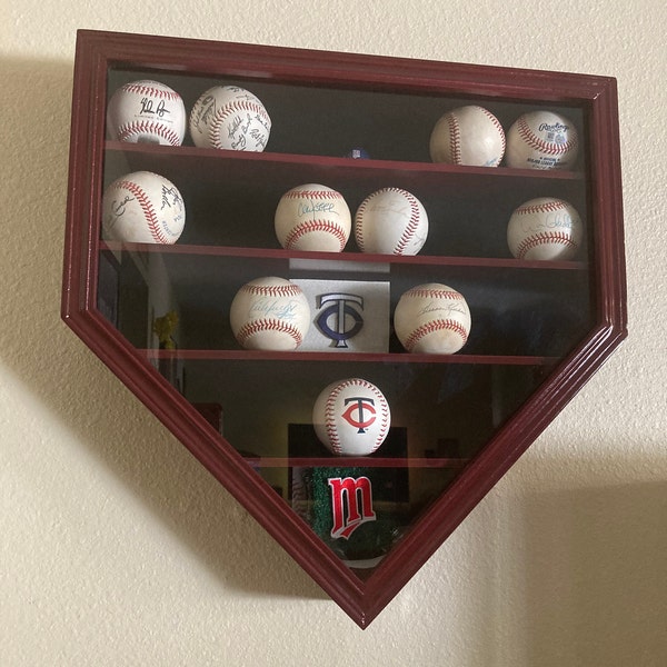 Solid Wood 21 Baseball Display Case Wall Cabinet Holder Shadow Box, W ...