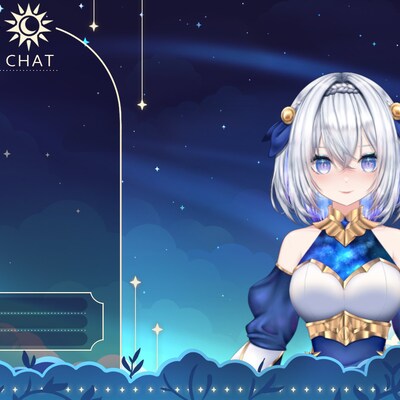 Moon Night Twitch Stream Overlay Set Vtuber Asset Just Chatting Scene Gaming Animated Background ...