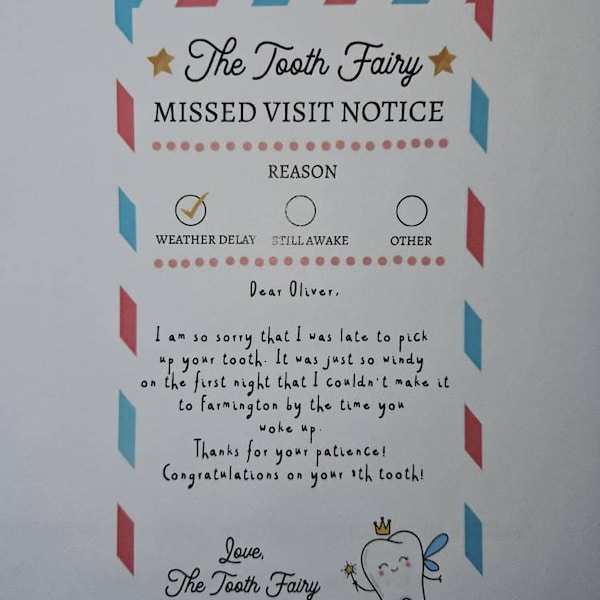 Editable Tooth Fairy Apology Note Official Fairy Note Missed Visit ...