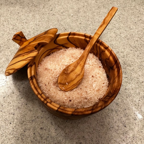 Wooden Salt Box With Lid and Spoon, Salt Jar, Salt Bowl, Spice Jars ...