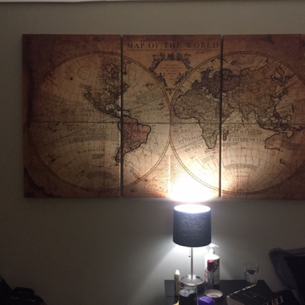 Globe Tan Map World Map Canvas, Vintage Map Art, Brown & Gold Map of ...