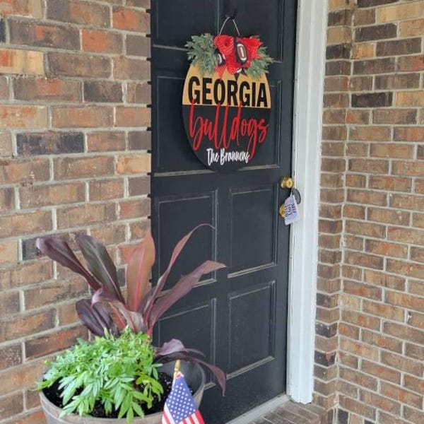 Georgia Door Wreath | Front Door Decor | UGA Door Hanger | Front Door ...