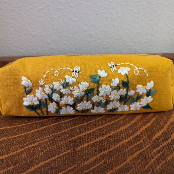 Hand Embroidered Pencil Case With Flower Embroidery, Pen Case, Floral ...