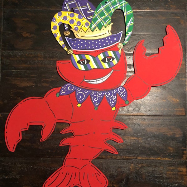 Unfinished Wood Mardi Gras Crawfish Laser Cutout, Door Hanger, Home ...