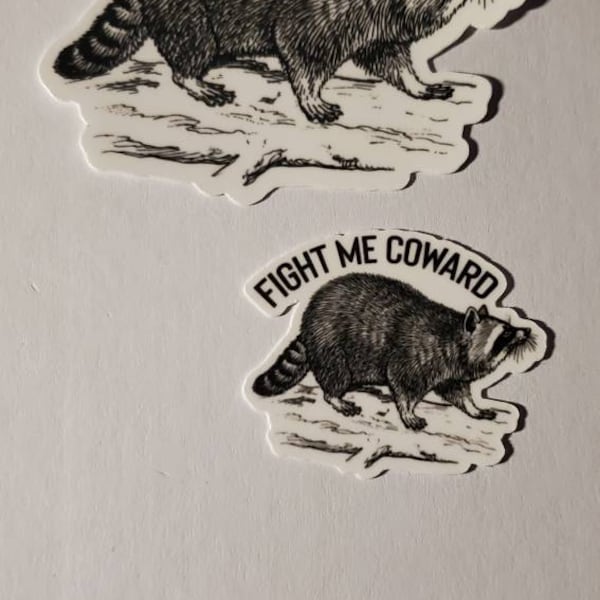 Fight Me Coward Raccoon Sticker, Raccoon Sticker Decal - Etsy