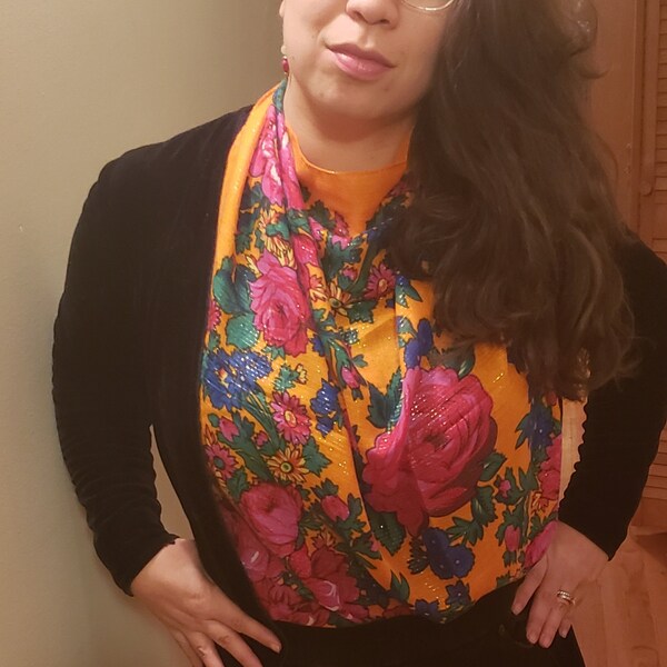 Metallic Floral Scarf | Navajo Flower Scarf |grandma Scarf |saani ...