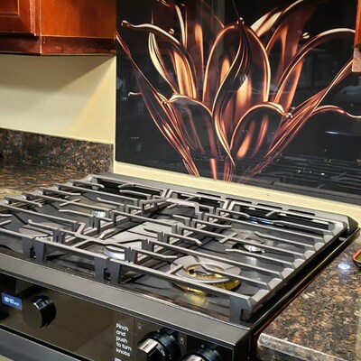 Stove Backsplash Glass Panel, Kitchen Wall Decor, Stove Top Back Cover ...
