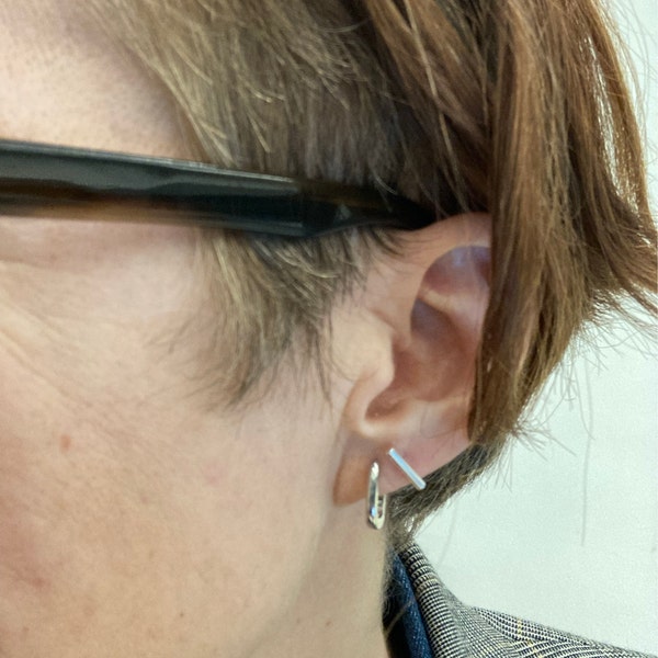 Pair of Small Rectangular Hoop Earrings in Sterling Silver, Oval Hoop ...