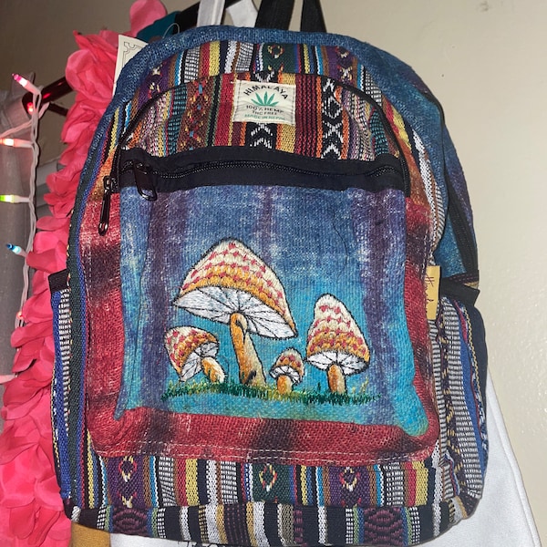Himalayan Hemp Mini Backpack Mushroom Embroidered Tie Dye Boho Bag - Etsy