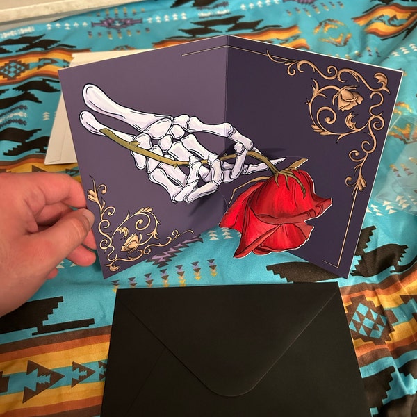 Gothic Pop-up Card: Wilted Rose, Skeleton Hand - Customizable Handmade ...