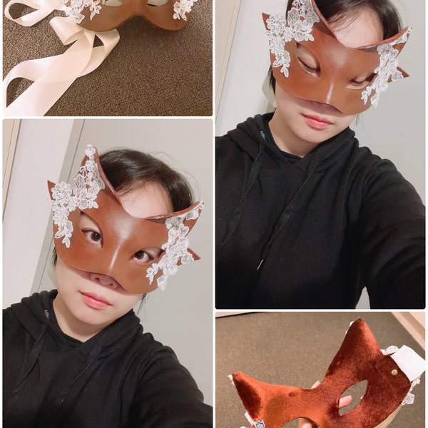Tan Brown Fox Mask - Leather & Silk Lace Wild Creature Mask - Kitsune ...