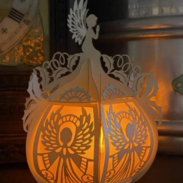 3D SVG Angel Praying Round Paper Cut Lantern, Christmas Luminary ...