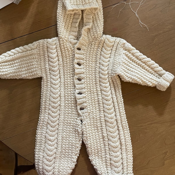 BABY ROMPER Knitting Pattern Baby All in One Hooded Sleepsuit Jumpsuit ...