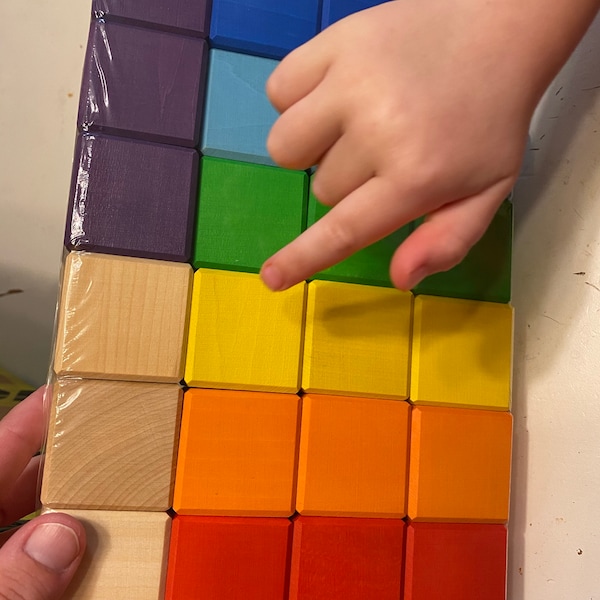Wood Baby Square Building Rainbow Blocks Toy Set, Montessori Baby Toys ...