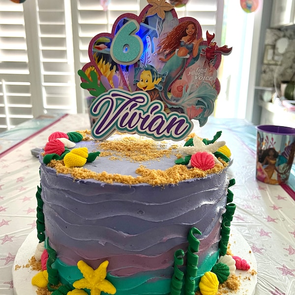 Black Mermaid Personalized Cake Topper Perfect for Themed Parties ...