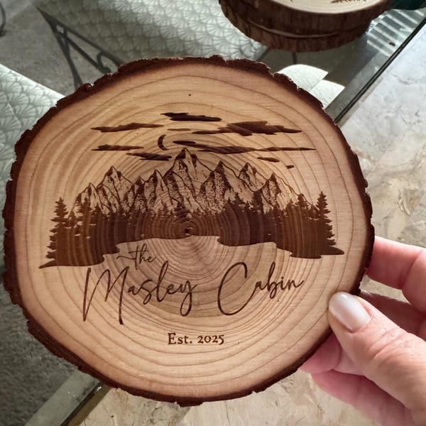 Personalized Wood Coasters Tree Coaster Live Edge Bark Coaster Set ...
