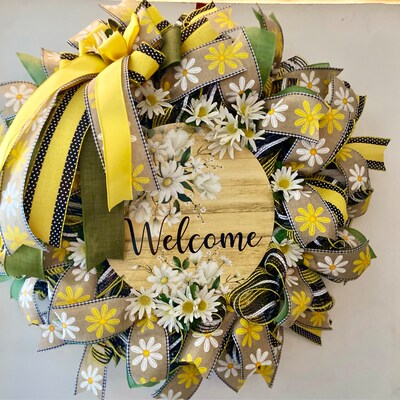 Welcome White Daisy Floral Farmhouse Spring Summer Sign Round Sign ...