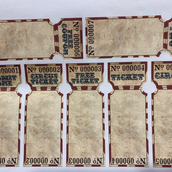 Grunge Circus Tickets, Digital Paper Printable, Vintage Circus Paper ...