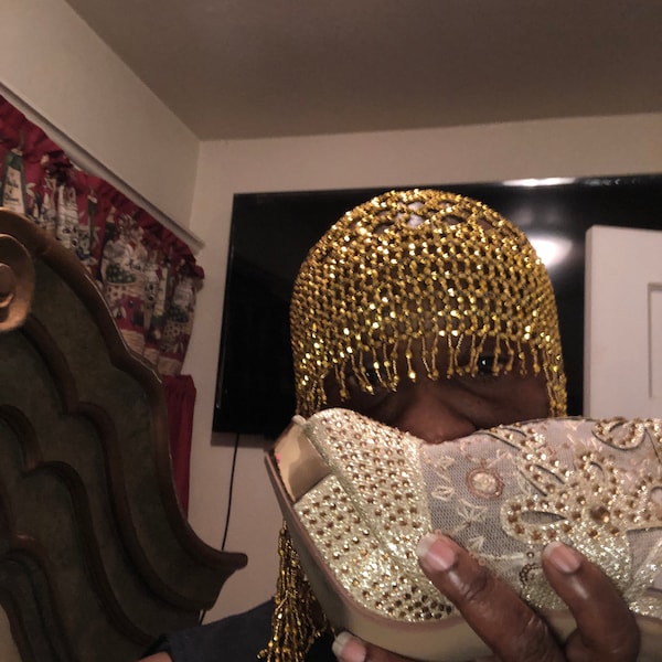 1920s Style FULLY Beaded Gold Fringe FLAPPER Head Cap Skull Headpiece ...