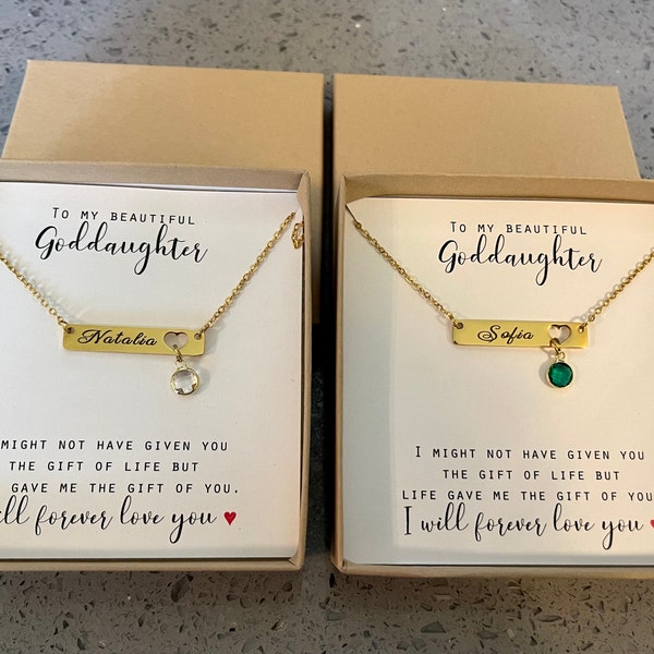 Personalized Goddaughter Necklace: Engraved Bar Pendant, Baptism Gift ...