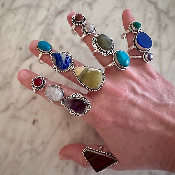 Wholesale Lot !!! Multi Gemstone Mixed Rings Wholesale Lot, 925 ...