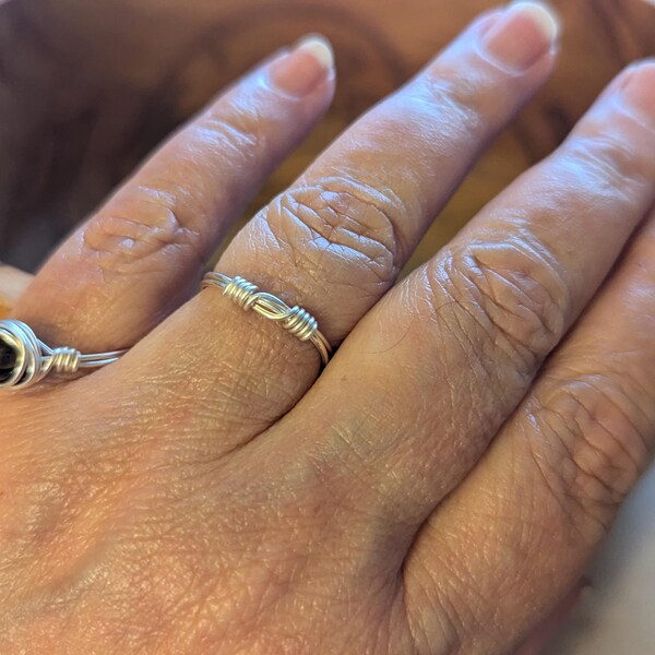 Gold and Silver Wire Wrapped Ring, Dainty Wire Wrapped Ring, Simple and ...