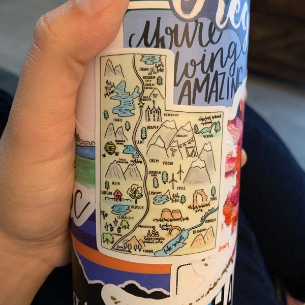 Utah Map Sticker +free Shipping- Utah Illustration, Utah Watercolor ...