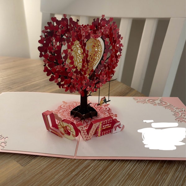 Love Birds in Love Tree Pop up 3D Card. Romantic Valentines Greeting ...