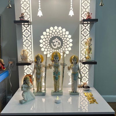 Templehub Wooden Texture Temple Mandir With Drawer and LED Lights ...