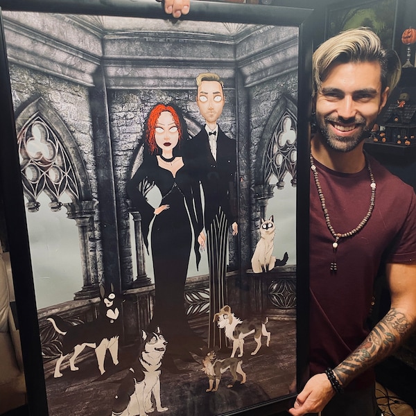 Tim Burton Custom Portrait Print Addams Family Portrait Gift Couple ...