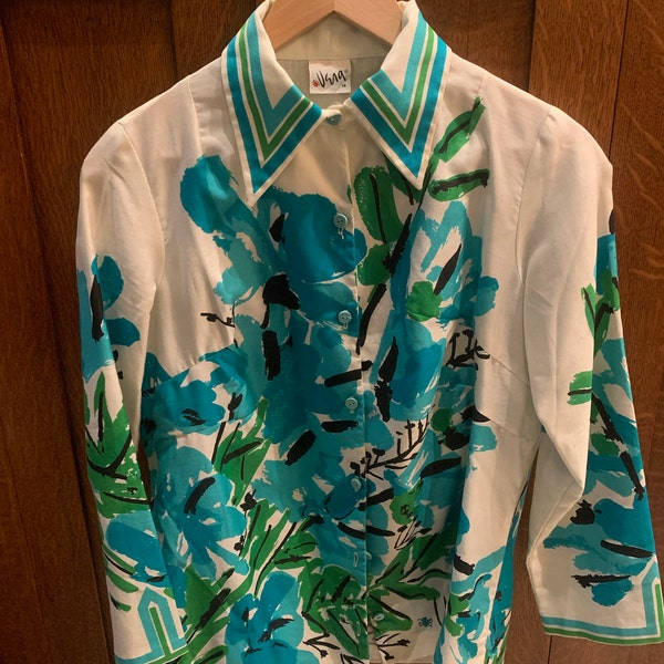 Deadstock 80s Blue and Teal Cotton Denim Snap Front Vest by Caridrey ...