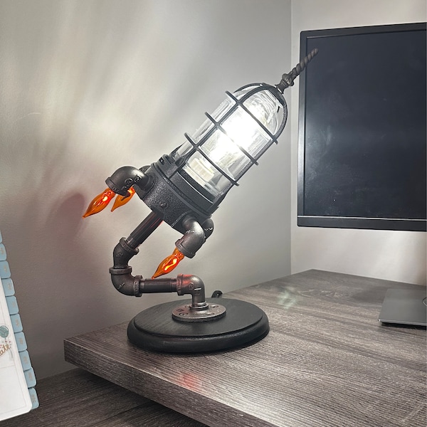 15" Rocket Ship Spaceship Steampunk Industrial Pipe Desk Lamp With 4 ...
