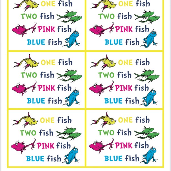 Dr. Seuss Treat Bag Card, Dr. Seuss Printable, One Fish Two Fish, Dr ...