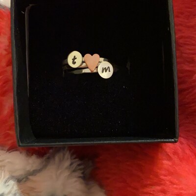 Custom Initial Sweetheart Stack Rings, Stack Rings, Sterling Silver Rings, Personalized Rings ...