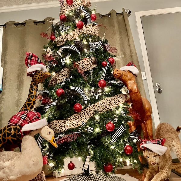 Leopard Print Christmas Tree Bow: Red, Black Holiday Decor - Etsy