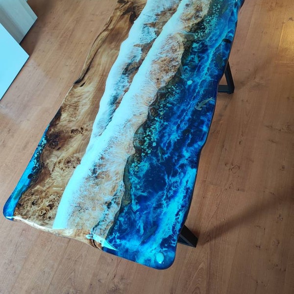 Nautical Coastal Epoxy Resin Live Edge Table, Handmade Modern Furniture ...