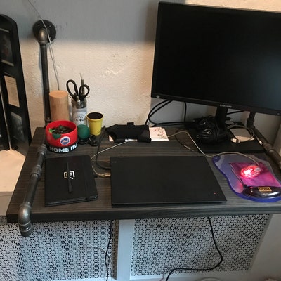 Iron Pipe & Solid Pine Wood Desk Farmhouse Suspended Wall Mounted ...