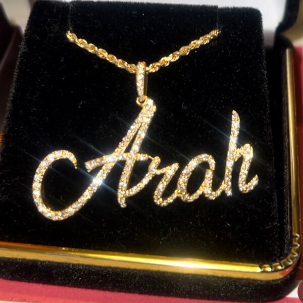 Fabulous Custom Made 3D Name Pendant Natural Diamonds Available in 10K ...