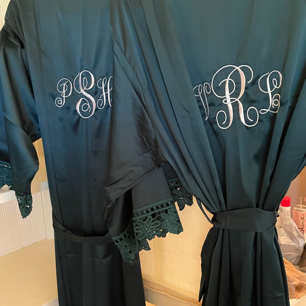 HUNTER GREEN Lace Bridal Robes / Forest Green Robe / Bridesmaid Robe ...