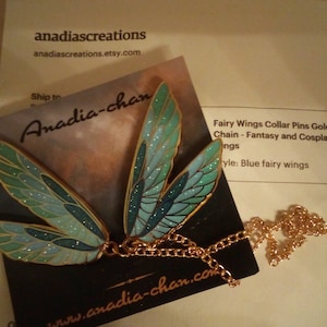 Fairy Wings Collar Pins Gold Plate Hard Enamel Pins W/ Chain Fantasy ...