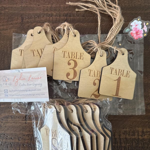 Rustic Wooden Table Number Tags: Laser Engraved Baltic Birch - Etsy