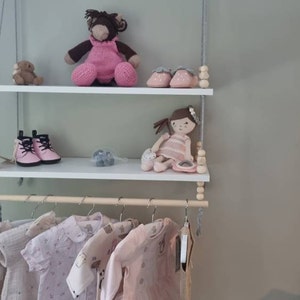 2 Tier Nursery Shelf With Clothes Rail, White Shelf With Rail, Double ...