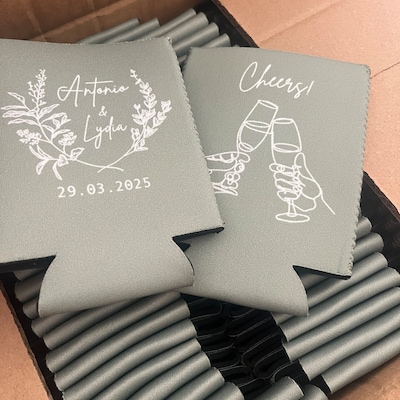 Personalized Hand Drawn Wedding Can Cooler, Beer Hugger, Stubby Cooler ...