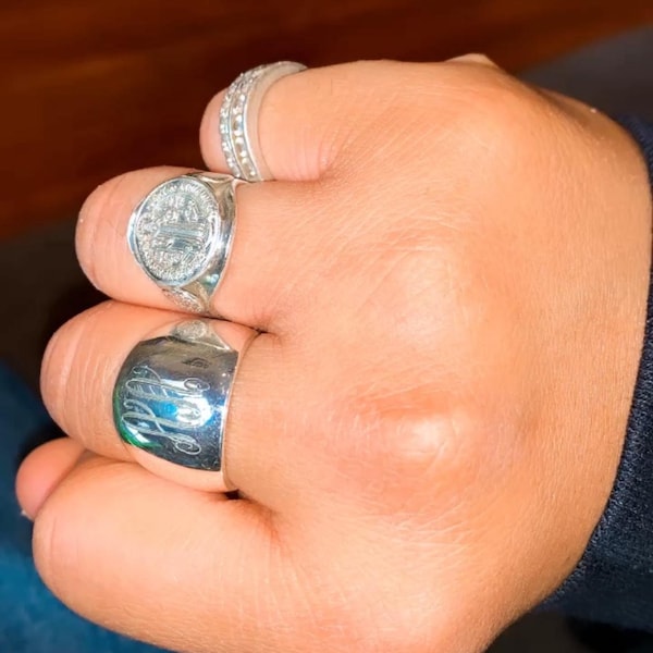 925 Sterling Silver Monogram Signet Cigar Band Dome Ring, Engravable ...