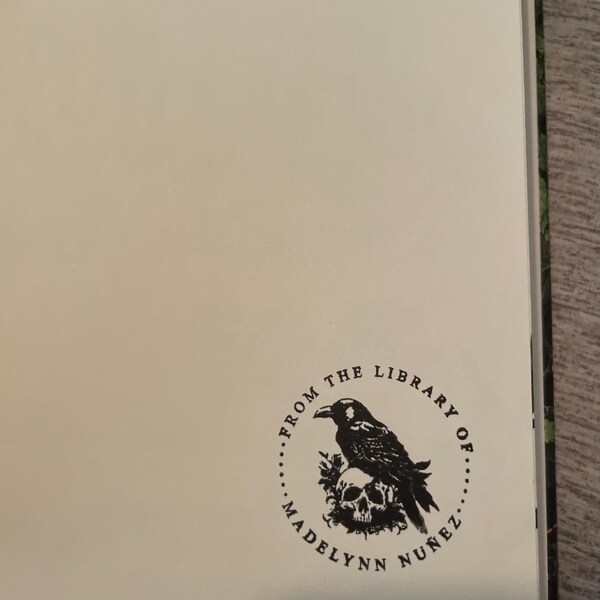 Horror Book Stamp Personalized | Raven on Skull Library Stamp Custom ...