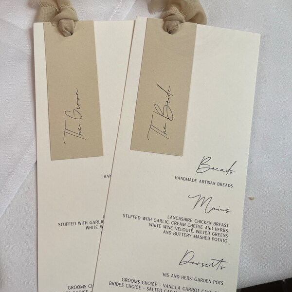 Personalised Wedding Menus With Guest Name Tag, Wedding Place Cards ...