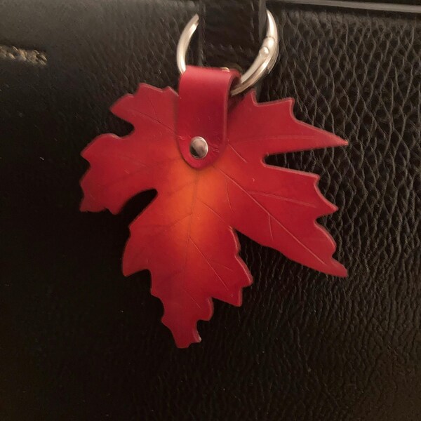 Maple Leaf Leather Bag Charm Large / Fall Keychain / Cute Key ...